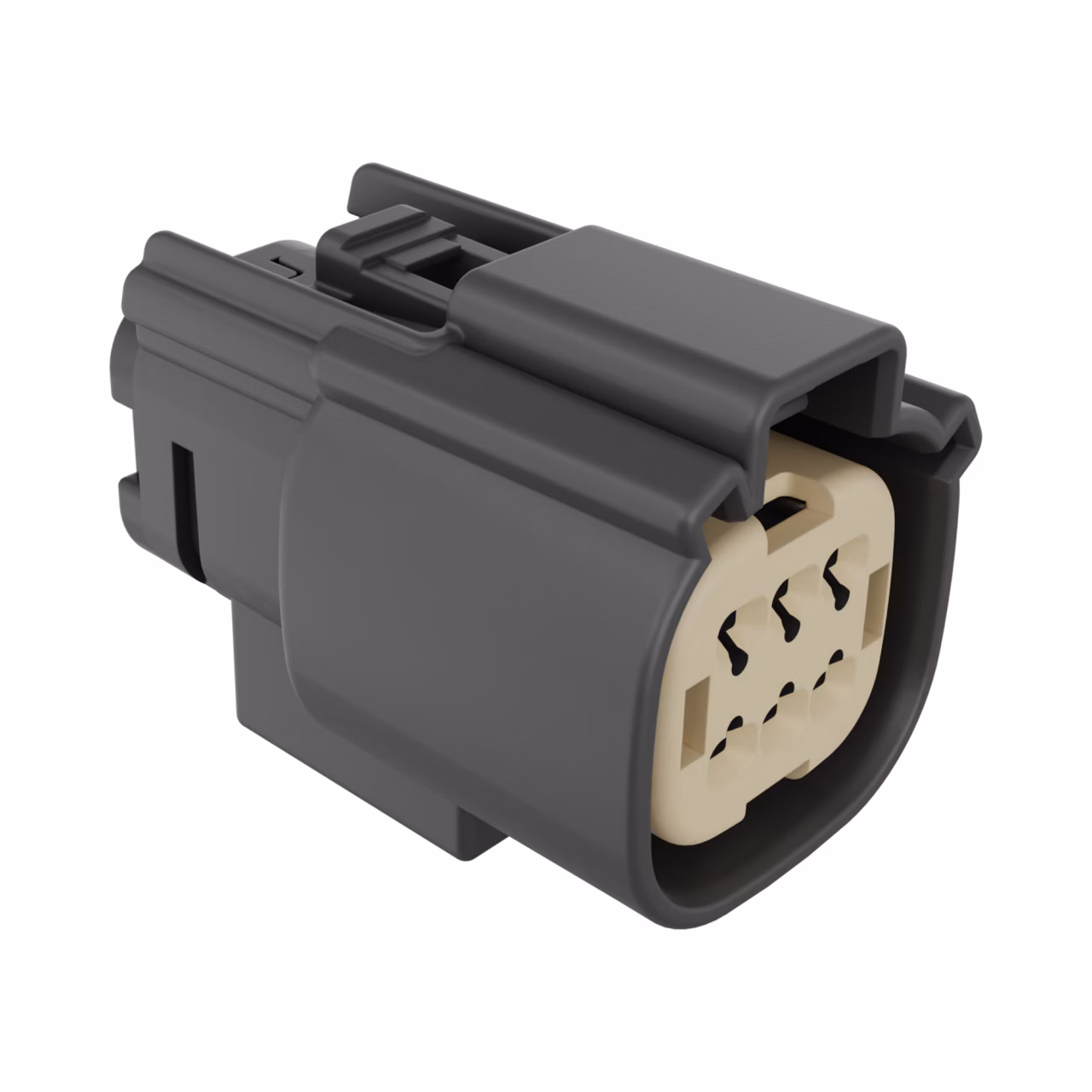 MX150 Mat-Sealed Female Connector Assembly, Dual Row, 6 Circuits, Keying Option C, without Connector Position Assurance, with Clipslot, Dark Gray for sale