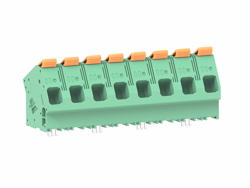 15.00mm Pitch Lever Activated Fixed Mount PCB Terminal Block, 35° Wire Entry, Left Front Terminal, 8 Circuits for sale