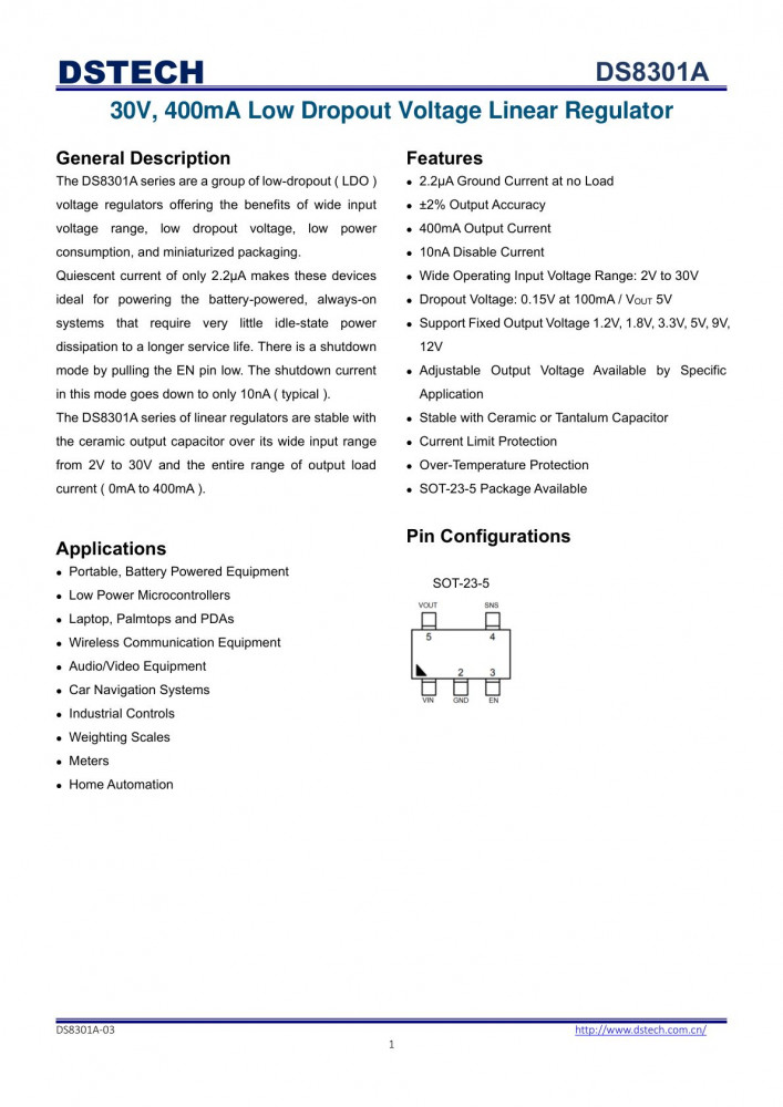 DS8301A datasheet page 1