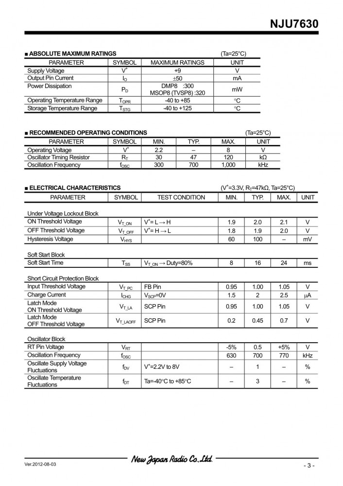 NJU7630 datasheet page 3