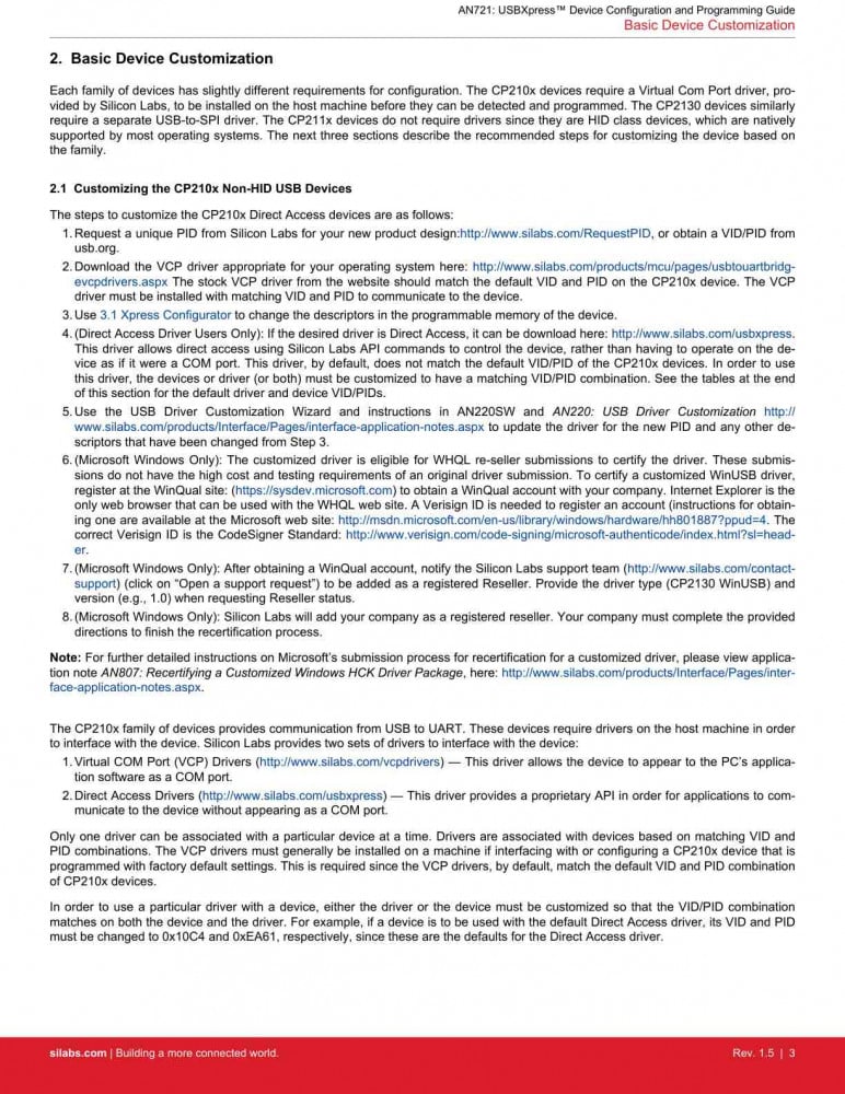 CP2130 technical document page 3