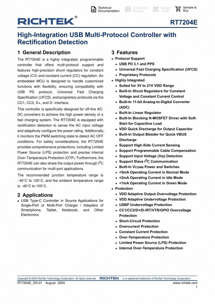 RT7204E datasheet page 1