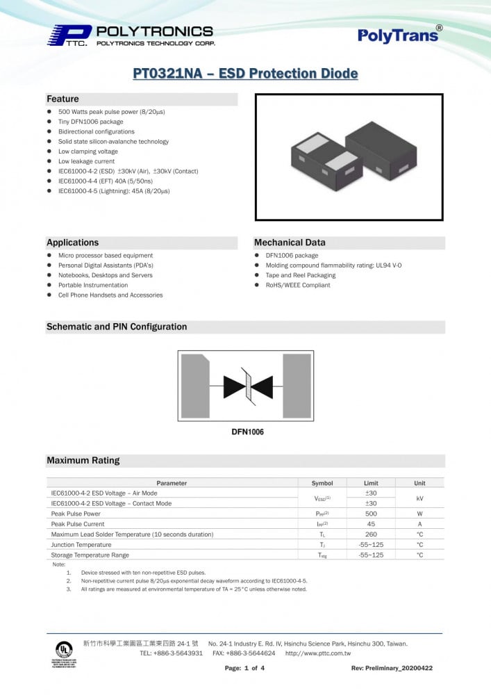 PT0321NA datasheet page 2