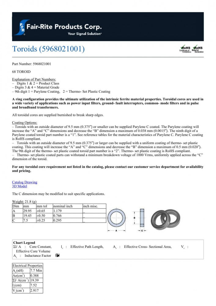 Fair-Rite 5968021001 catalog page