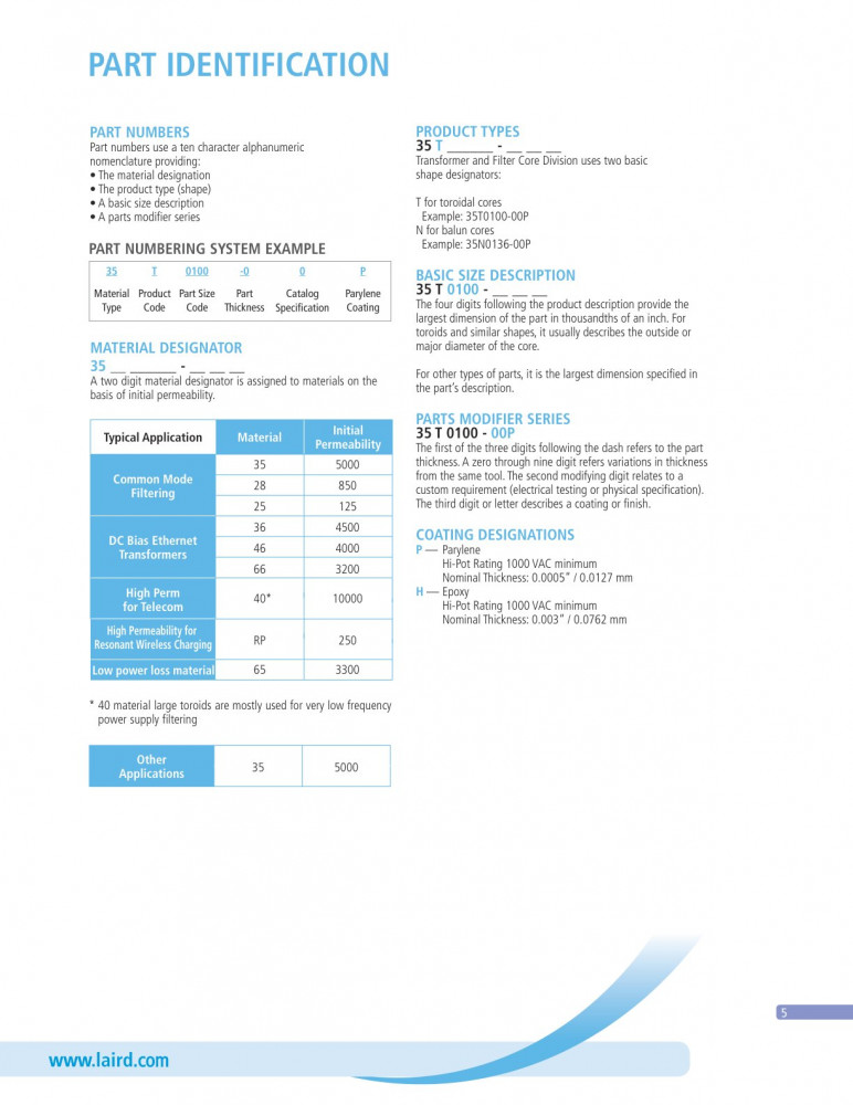 Laird toroid and balun cores catalog page 5