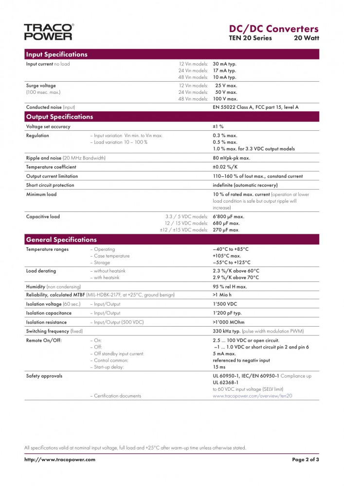 TEN 20 series technical document, page 2