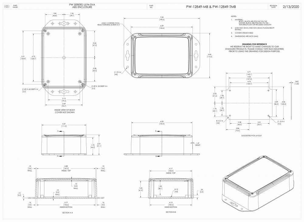 PW-12849-MB enclosure technical drawing