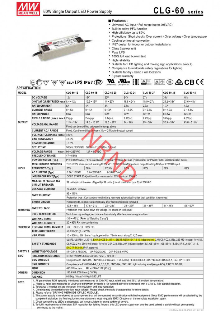 CLG-60 series technical document, page 1