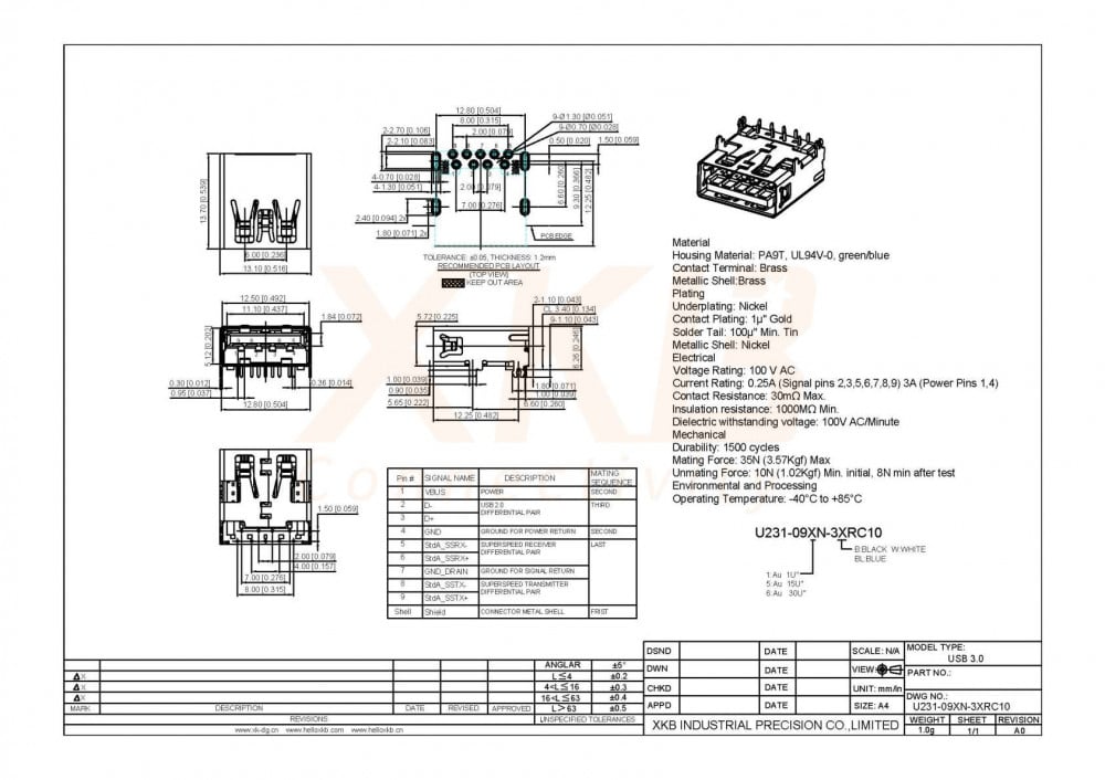 U231-091N-3BLRC10 technical drawing