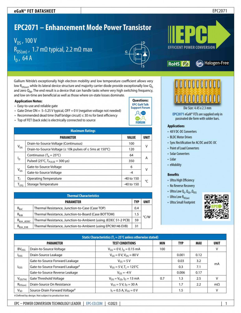 EPC2071 technical document page 1