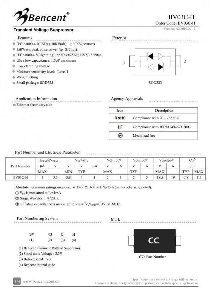 BV03C-H datasheet page 1