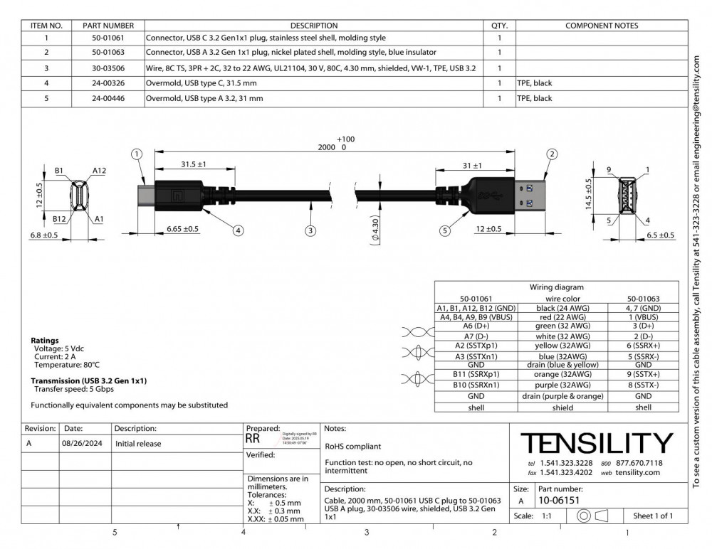 Tensility International 10-06151 product drawing and wiring reference
