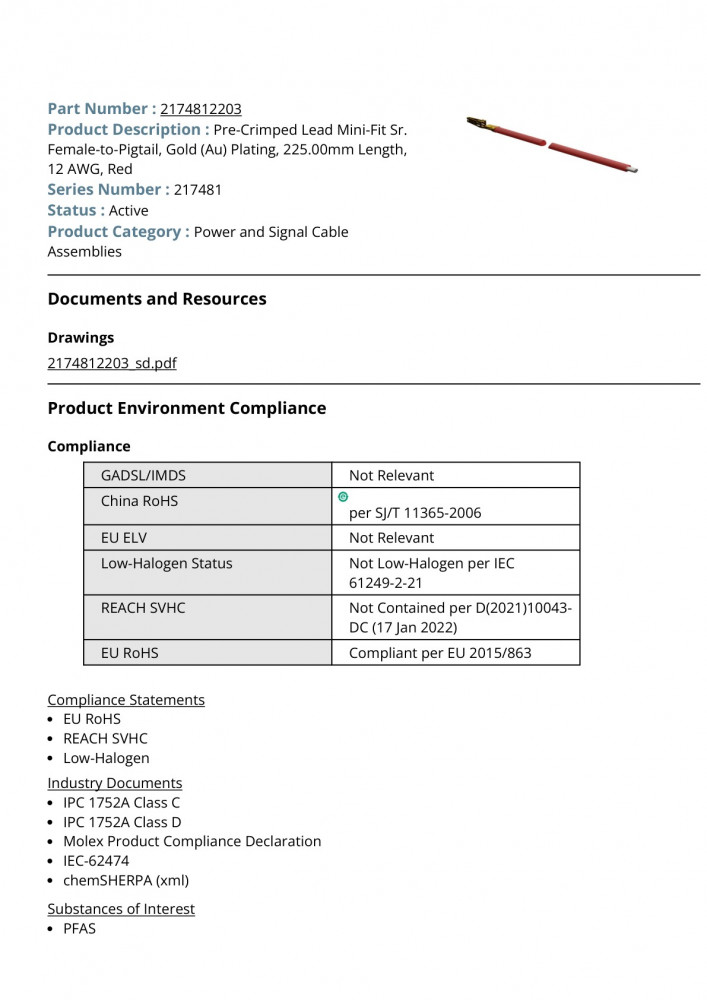 MOLEX product drawing page 1