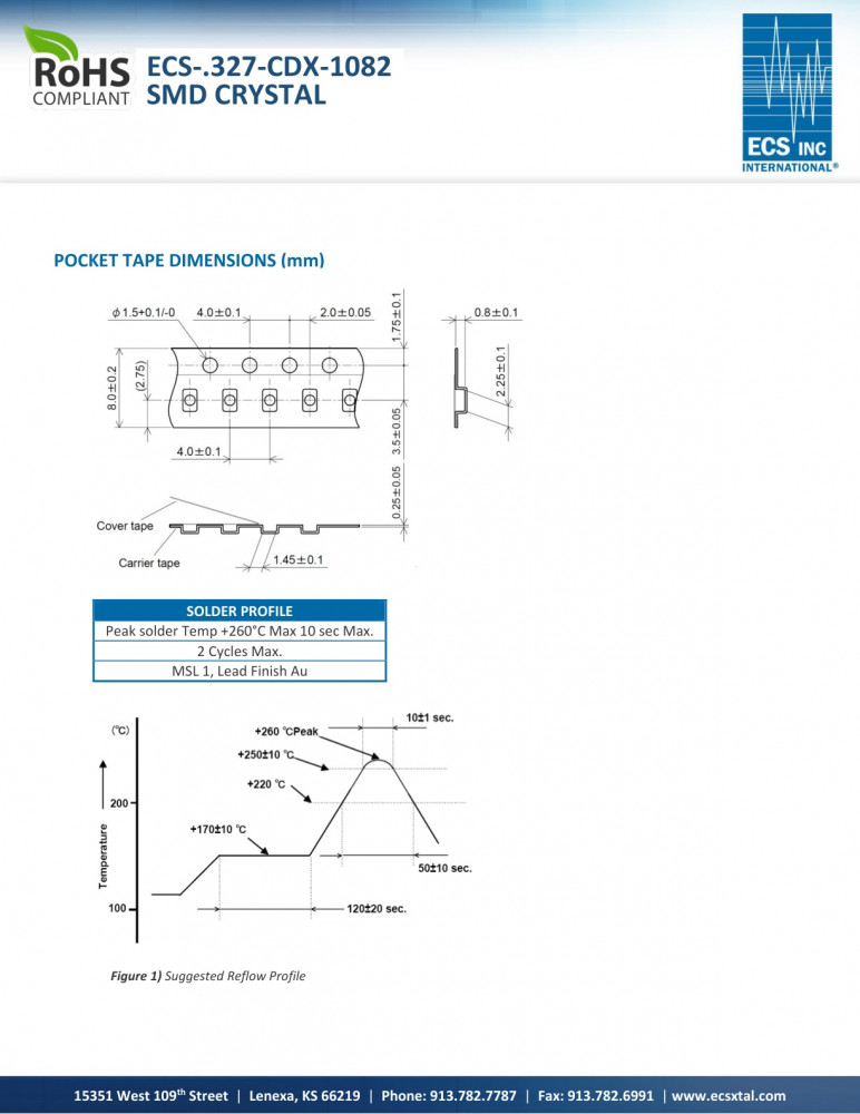 ECS-.327-CDX-1082 dimensions and packaging page
