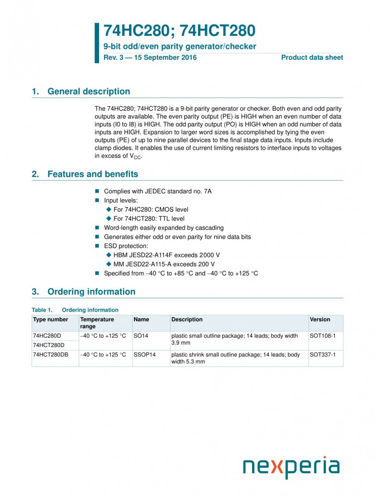 74HC280D datasheet page 1