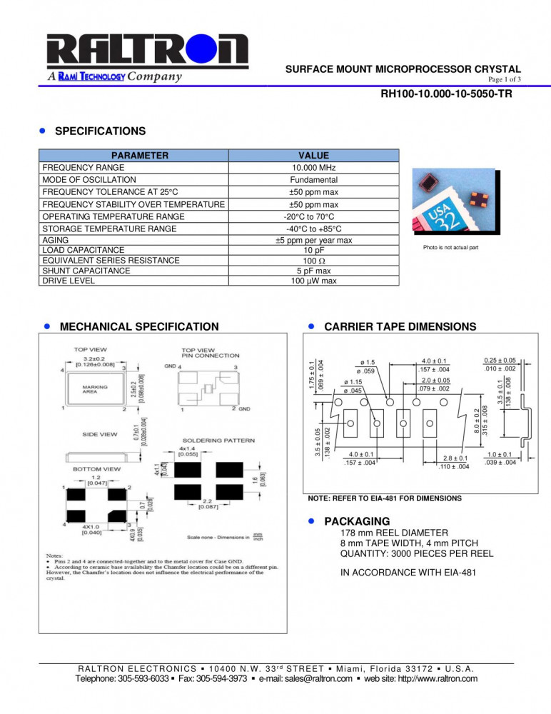 RH100 technical datasheet page 1