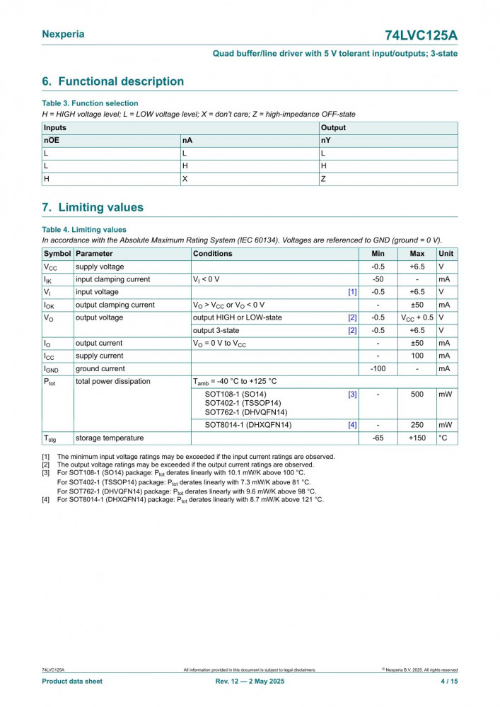 74LVC125A datasheet page 4