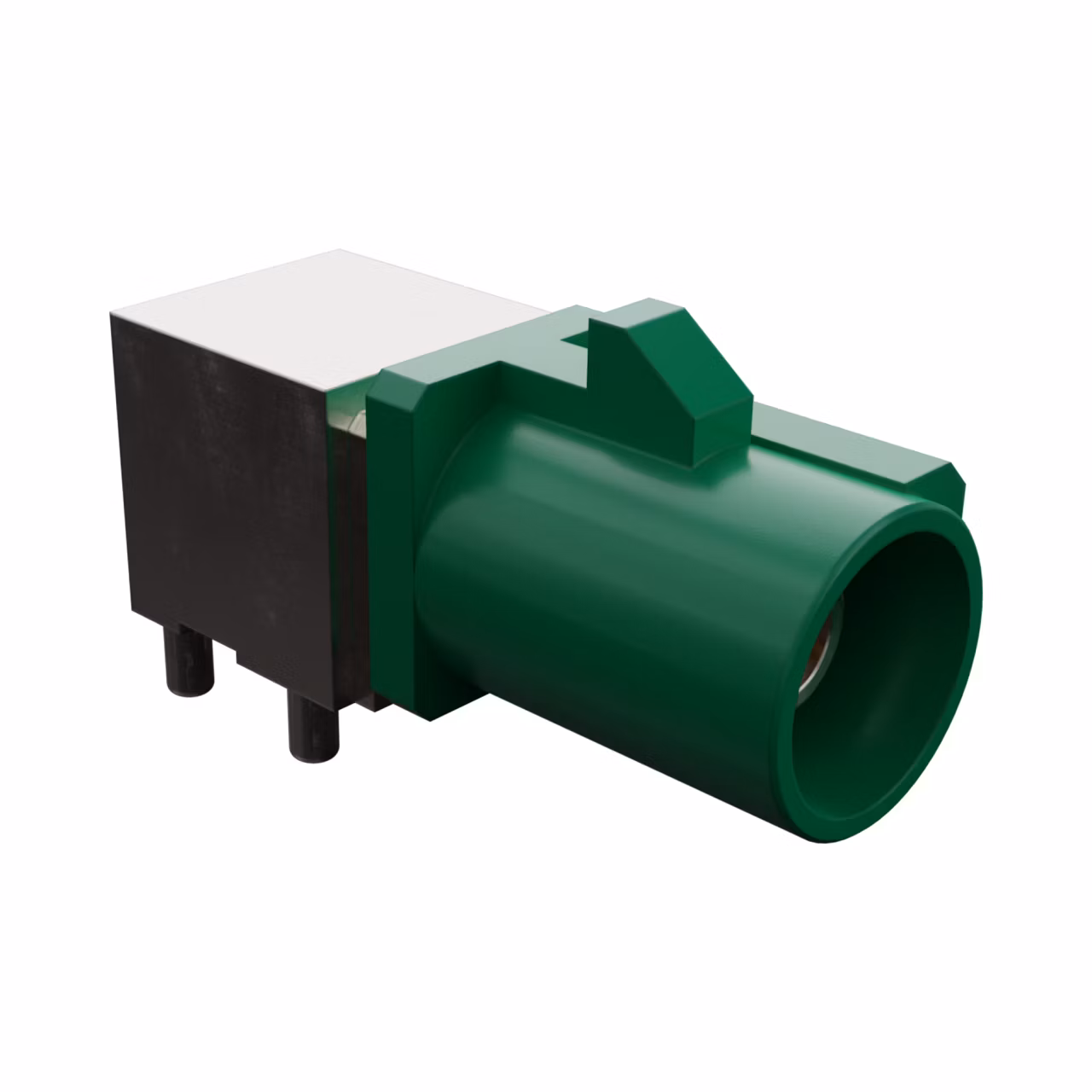 FAKRA Jack, Right-Angle, PCB Receptacle, Through Hole, Die Cast Body, Tin (Sn) Plated, Keying Code E, Green, 50 Ohms for sale