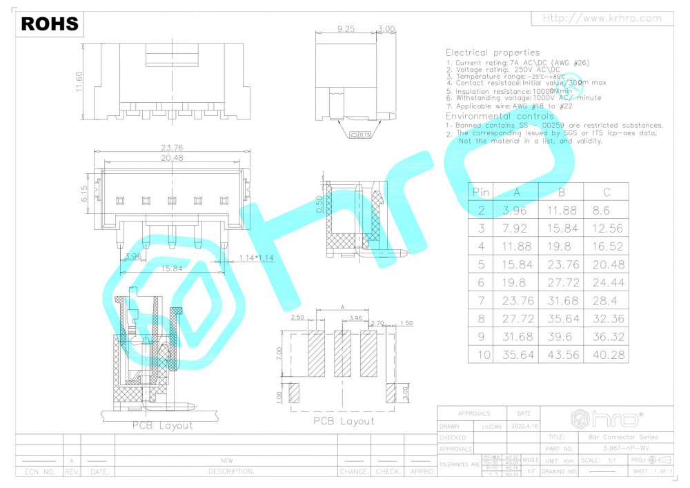 3.96T-10P-WV technical drawing and specification page