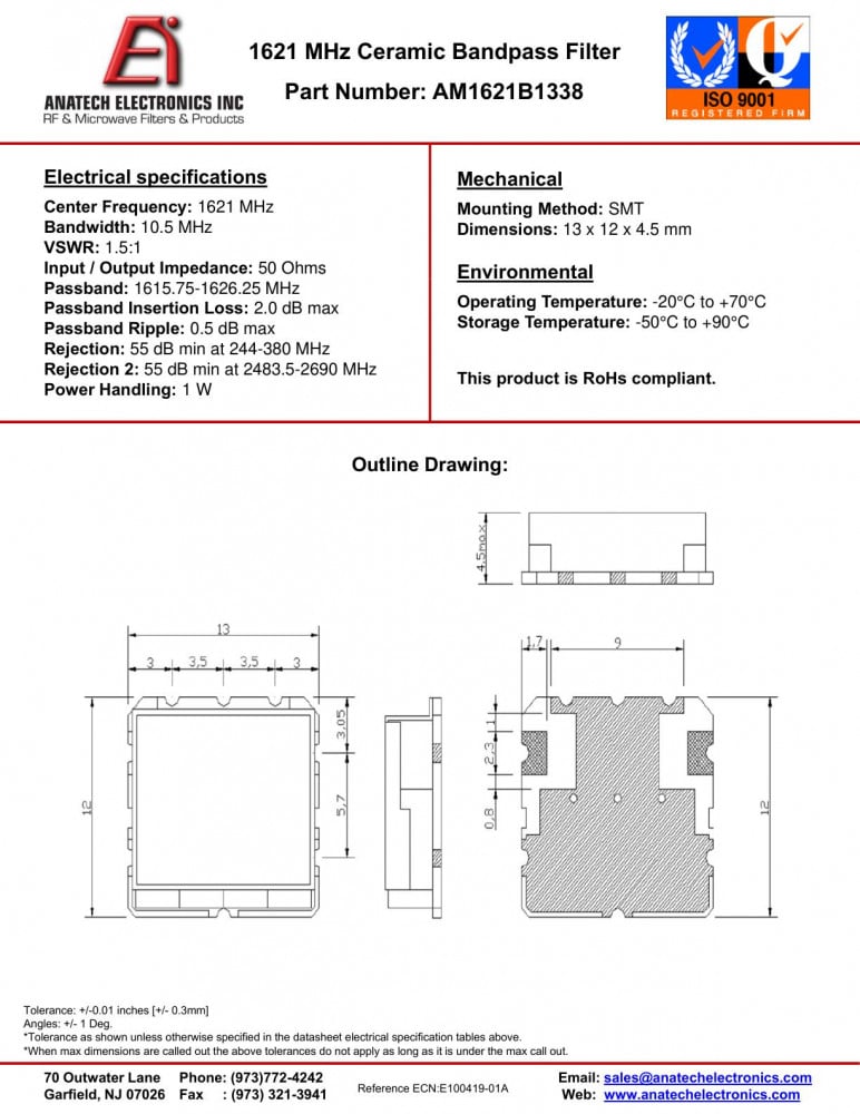 AM1621B1338 technical document page 1