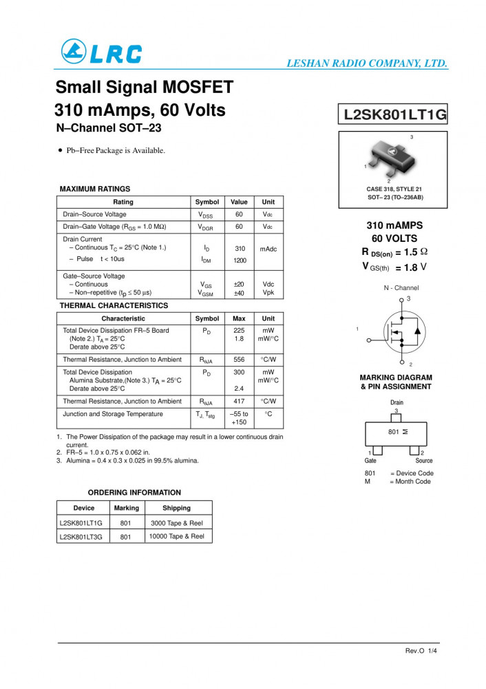 L2SK801LT1G datasheet page 1
