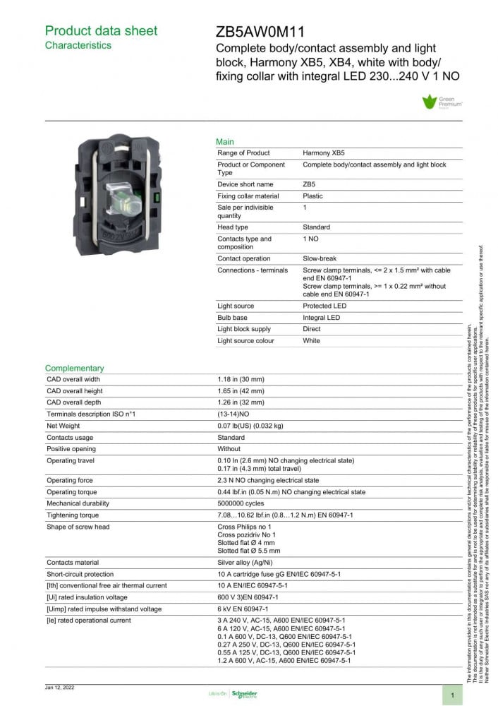 ZB5AW0M11 technical document page 1