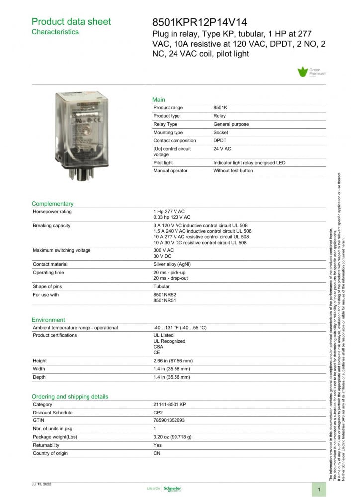 8501KPR12P14V14 technical document page 1