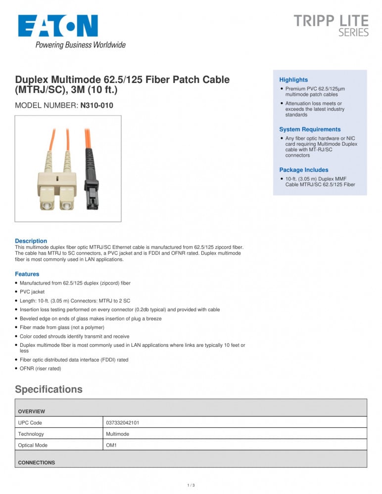 EATON N310-010 technical document page 1