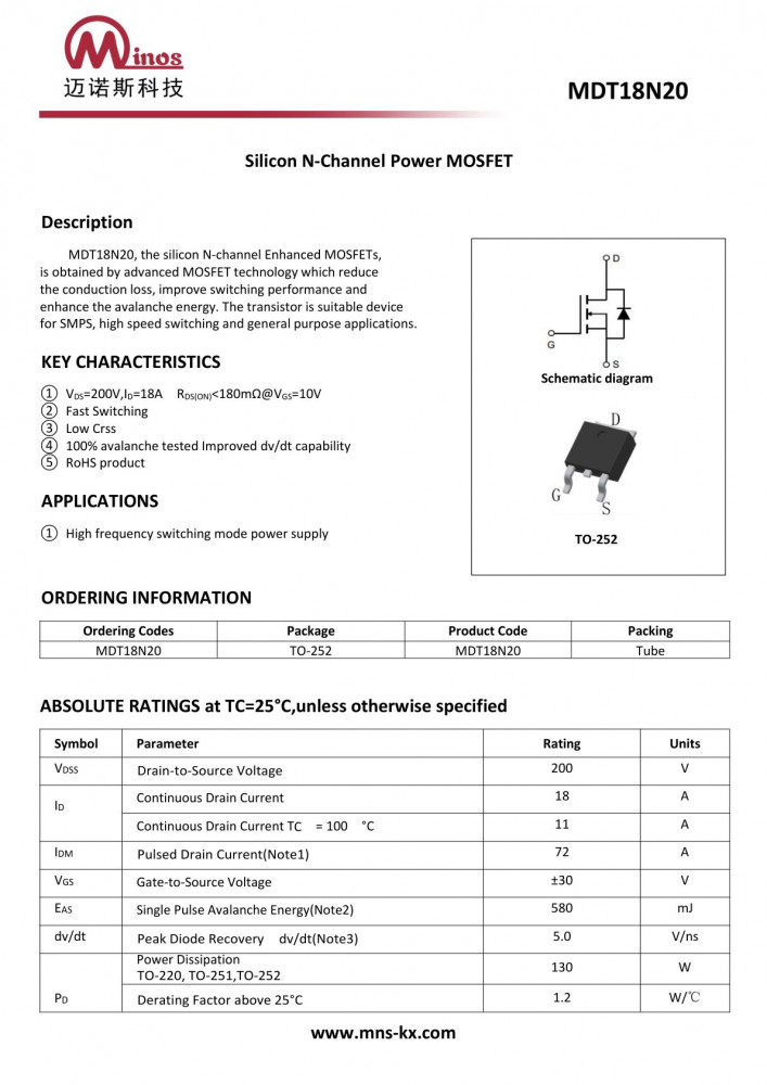 MDT18N20 datasheet page 1