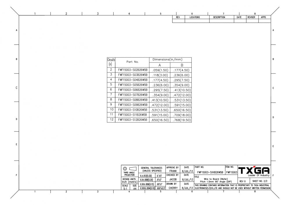 FWF15003-S04B26W5B technical document page 2