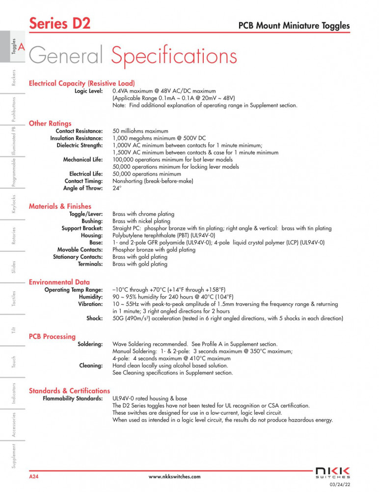 NKK D2 Series technical document, page 1