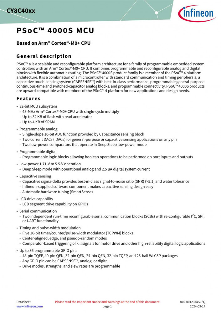 CY8C4045LQI-S411 document page 1