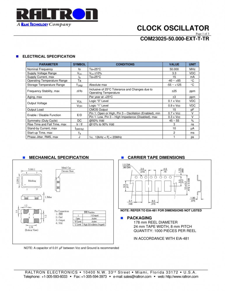 COM23025-50.000-EXT-T-TR technical document page 1