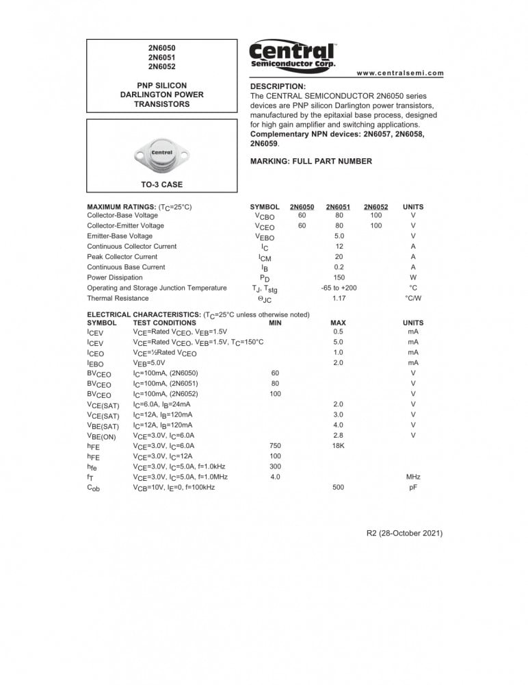 2N6052 datasheet page 1