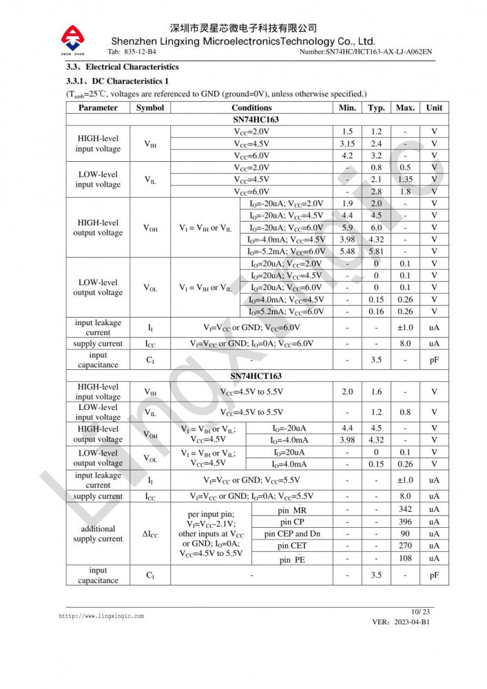 SN74HC163N(LX) datasheet page 10