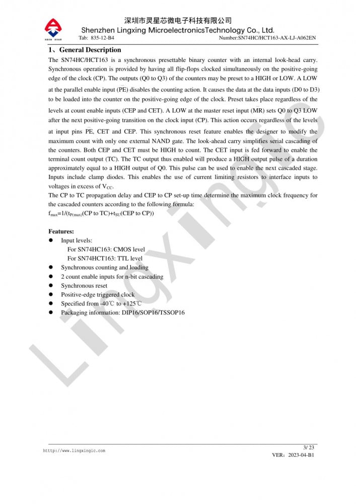 SN74HC163N(LX) datasheet page 3