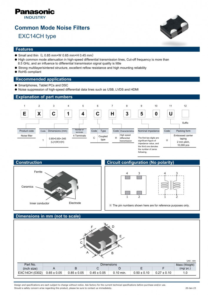Panasonic EXC14CH product document page 1