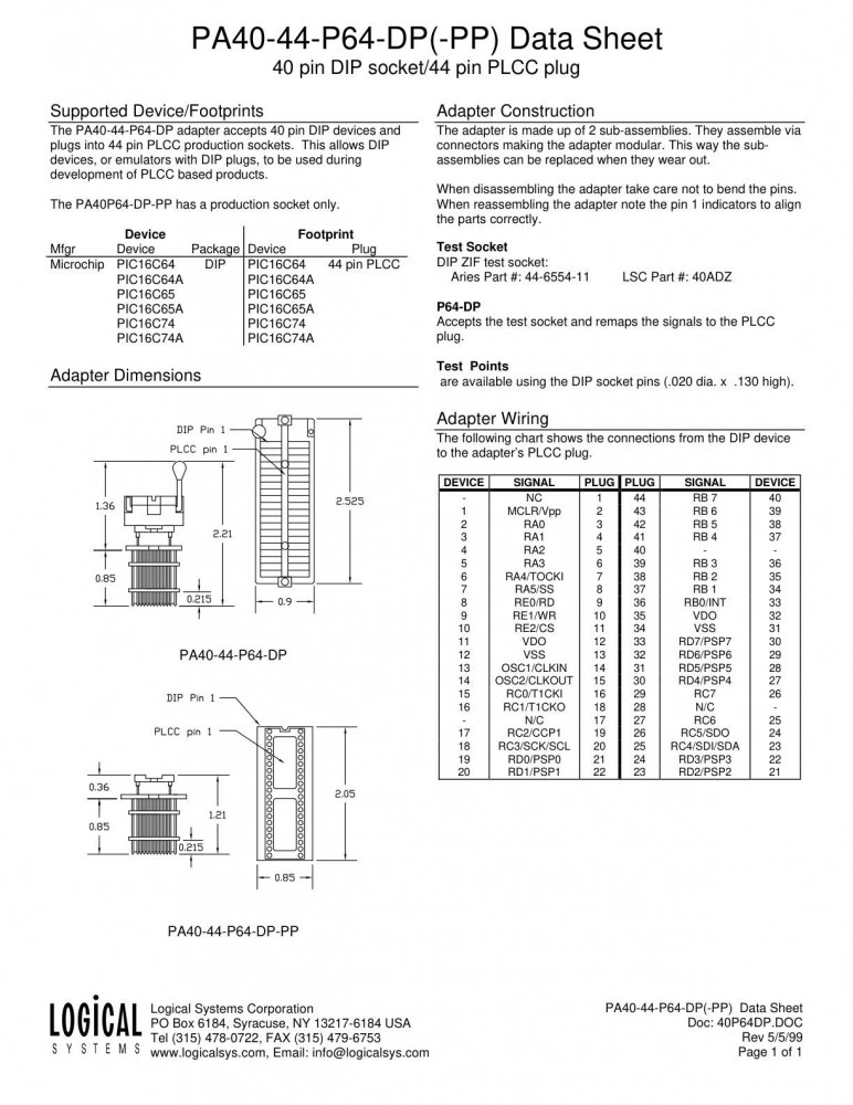 PA40-44-P64-DP(-PP) adapter datasheet page