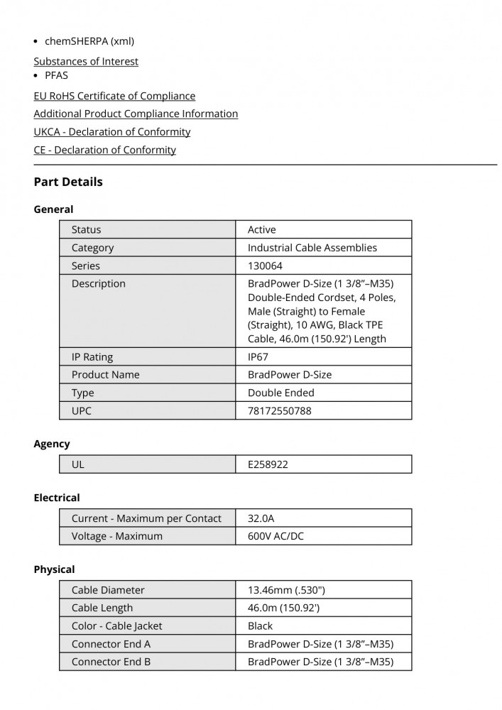 Technical document page 2 for model 1300640510