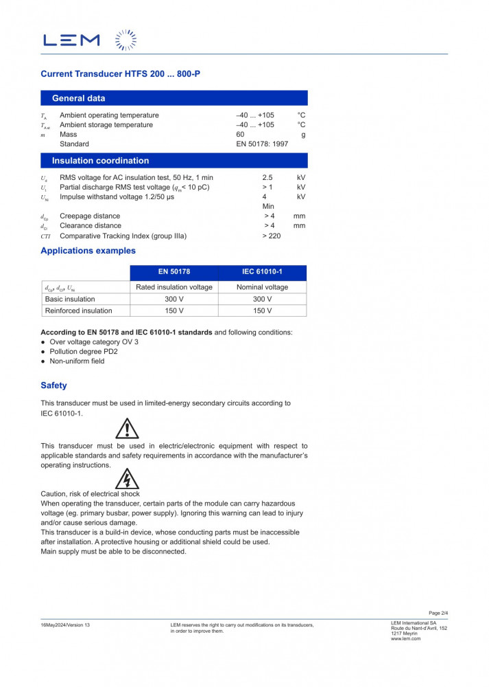 LEM HTFS 600-P datasheet page 2