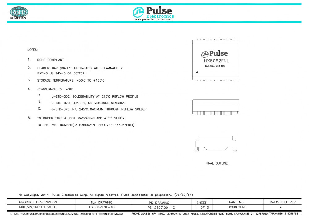 HX6062FNL datasheet page 1