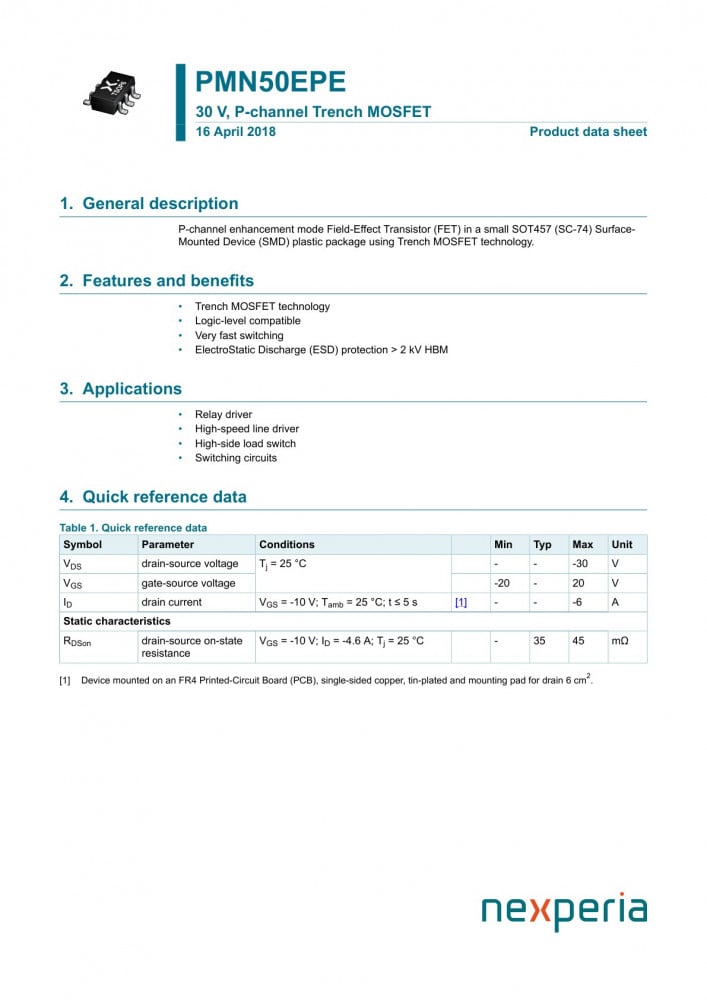PMN50EPEX datasheet page 1