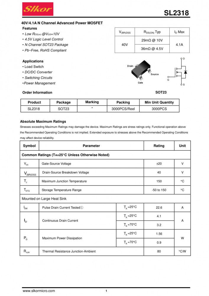 SL2318 datasheet page 1