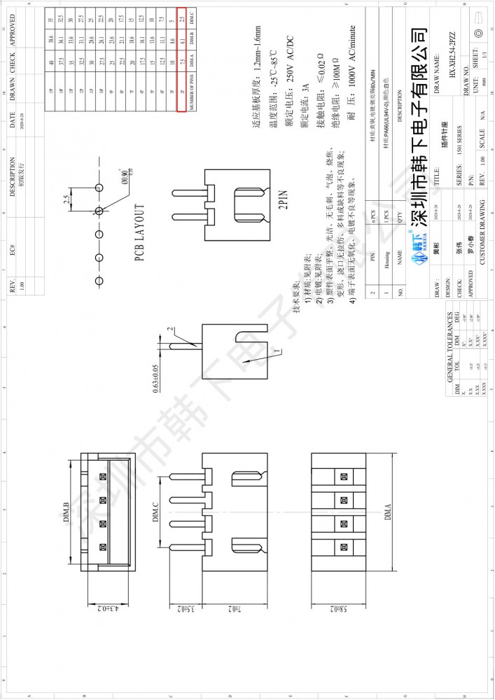 HX-XH2.54-2PZZ specification page 1