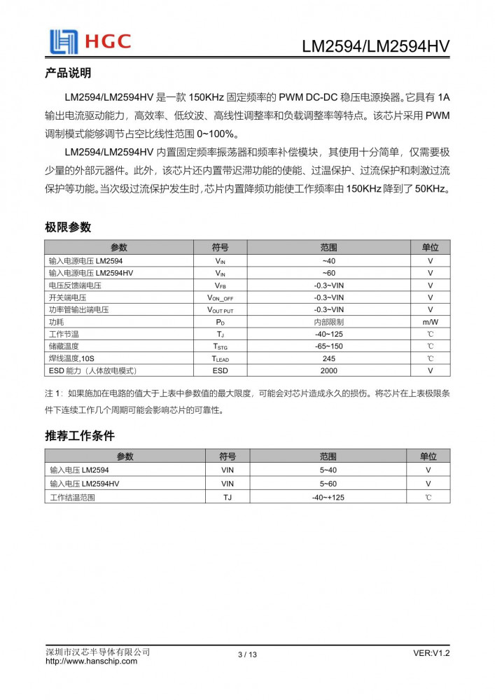 LM2594 technical document page 3