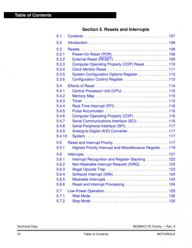 M68HC11E technical data page 10