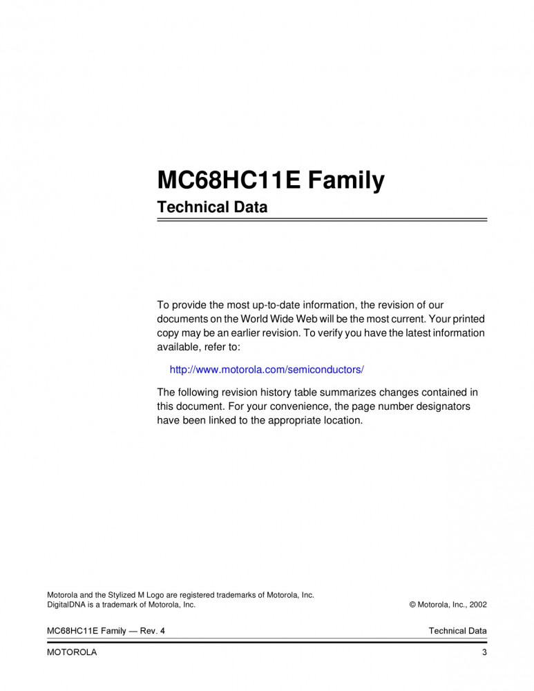 M68HC11E technical data page 3