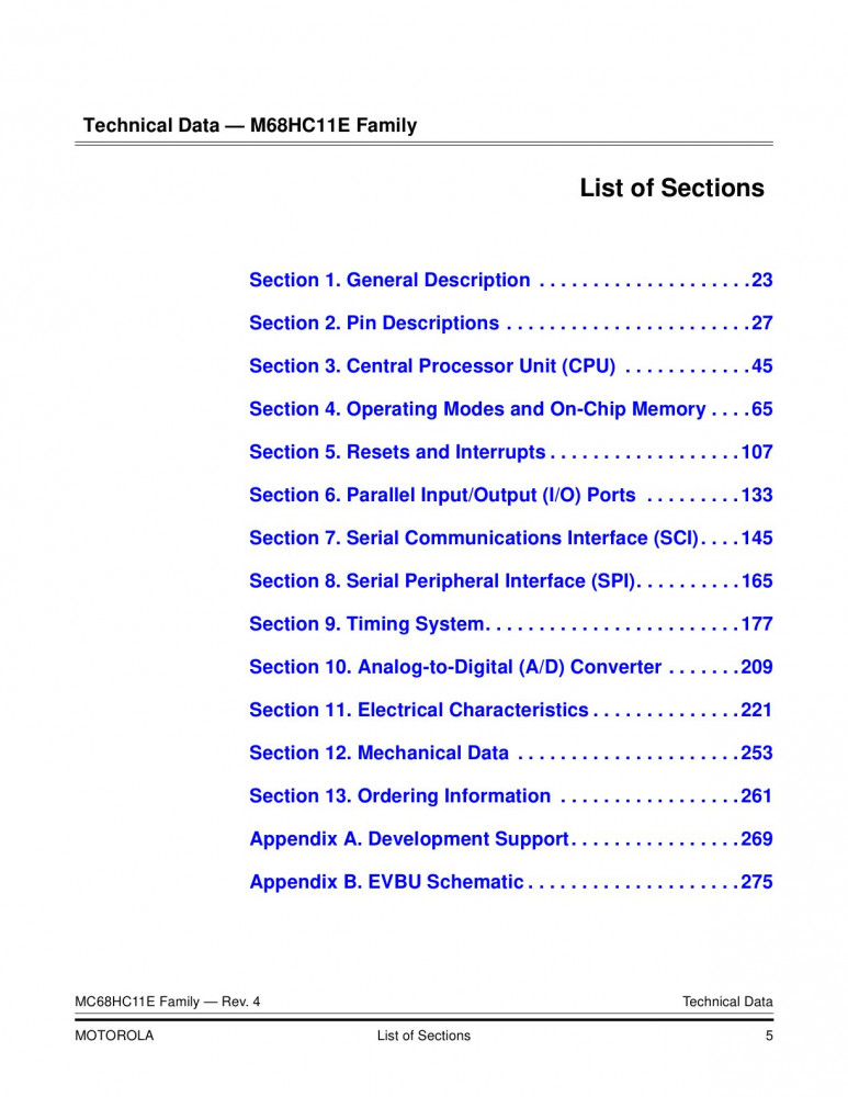 M68HC11E technical data page 5