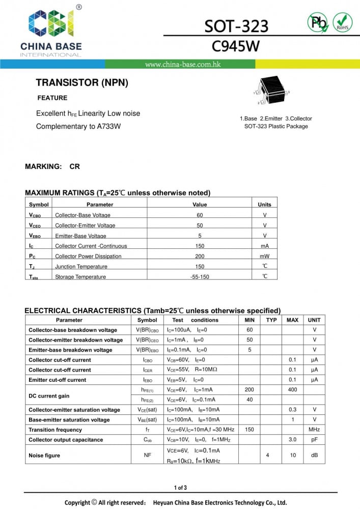 CBI C945W datasheet page 1