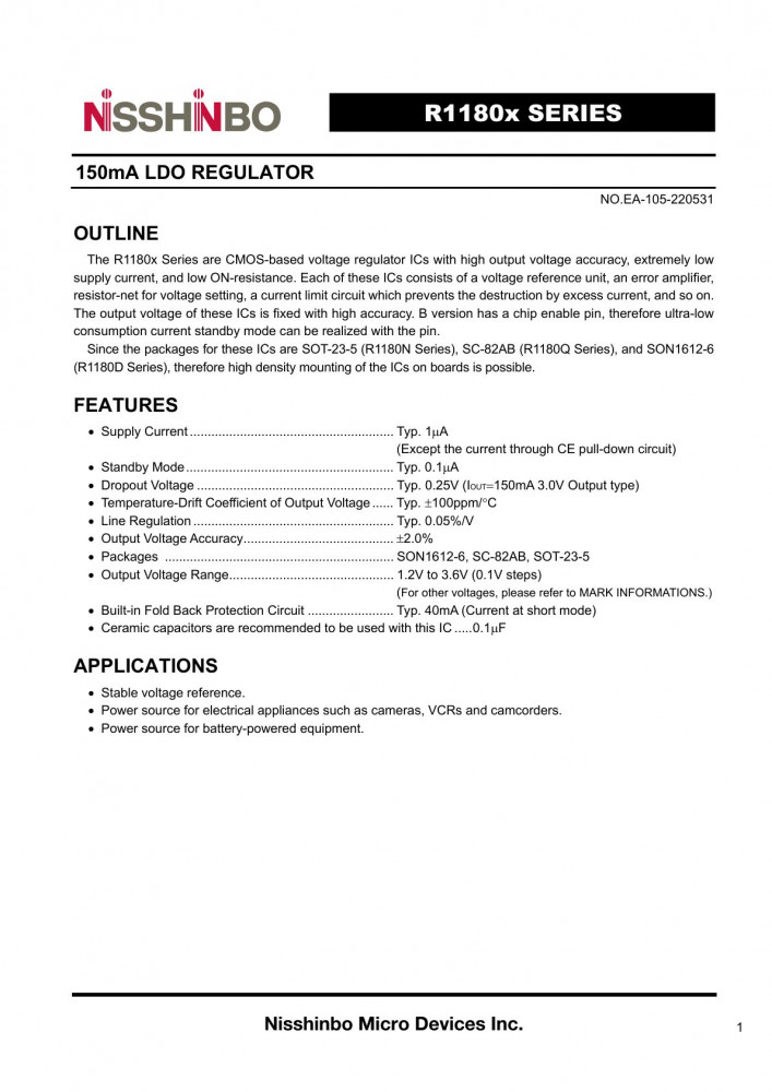 R1180 datasheet page 1
